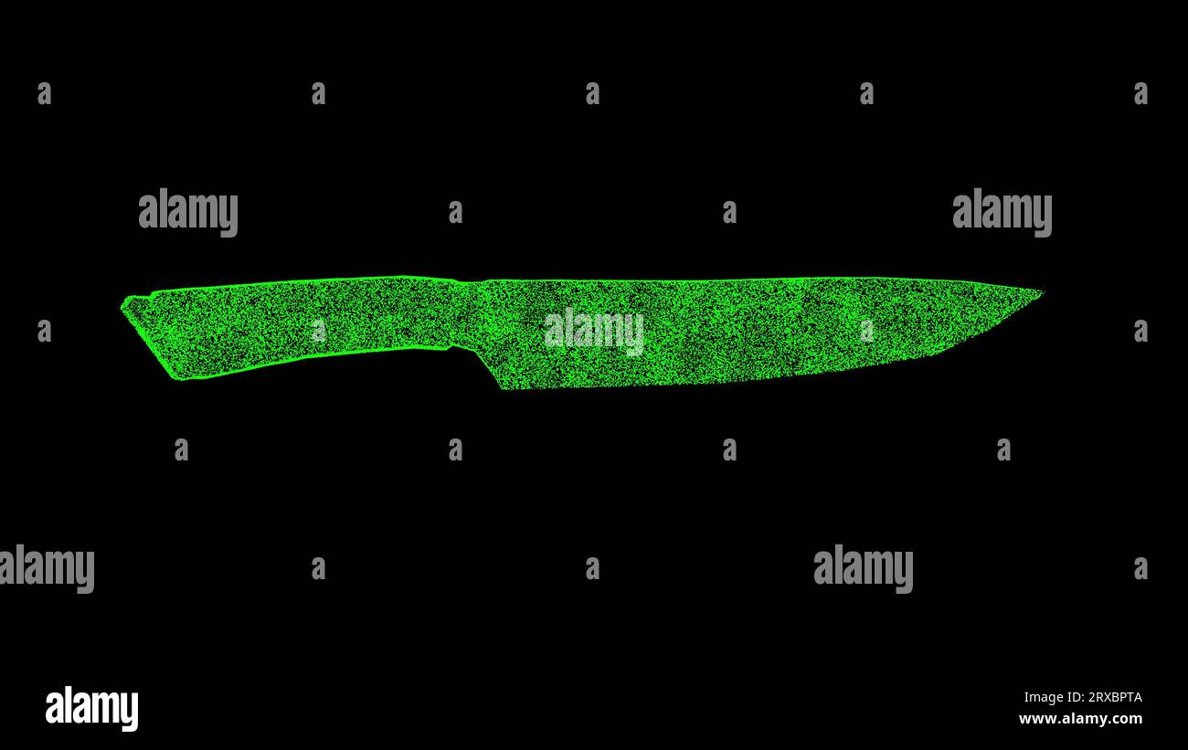 3D kitchen knife rotates on black background. Kitchen Equipment concept ...
