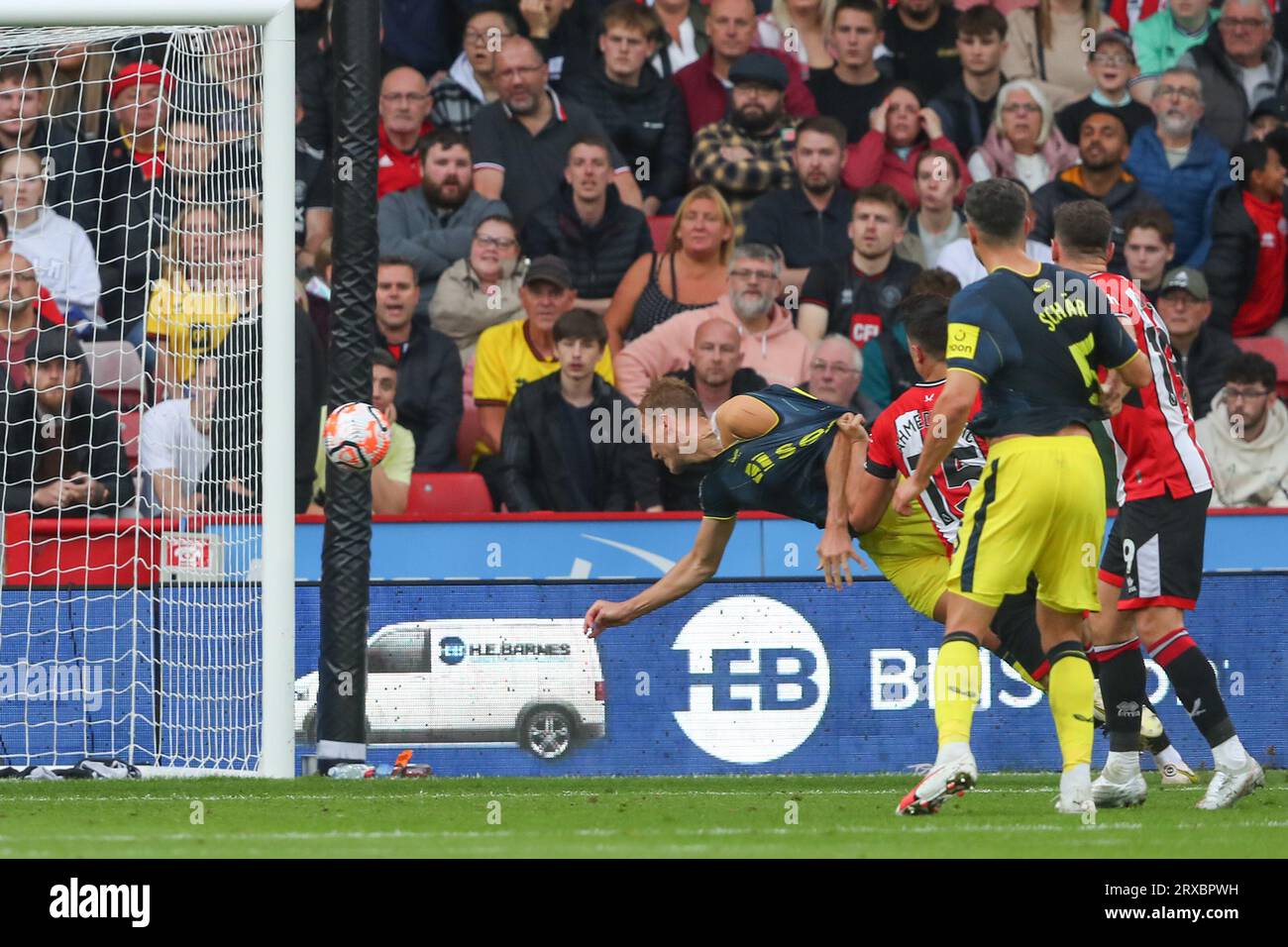 Dan Burn #33 of Newcastle United scores a goal to make it 0-2 during ...