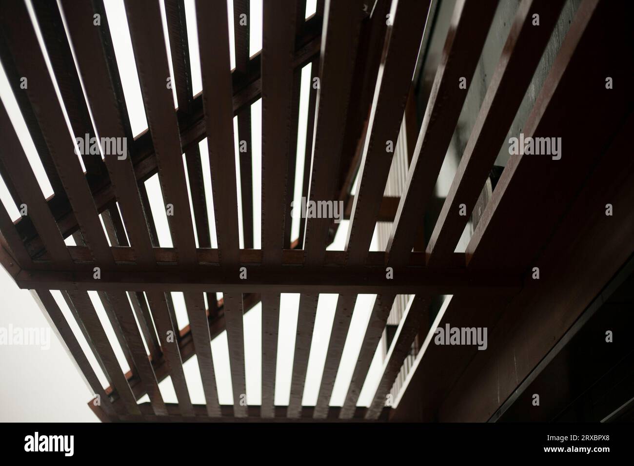 Roof is made of wood. Corner of boards. Building building. Ribbed ...