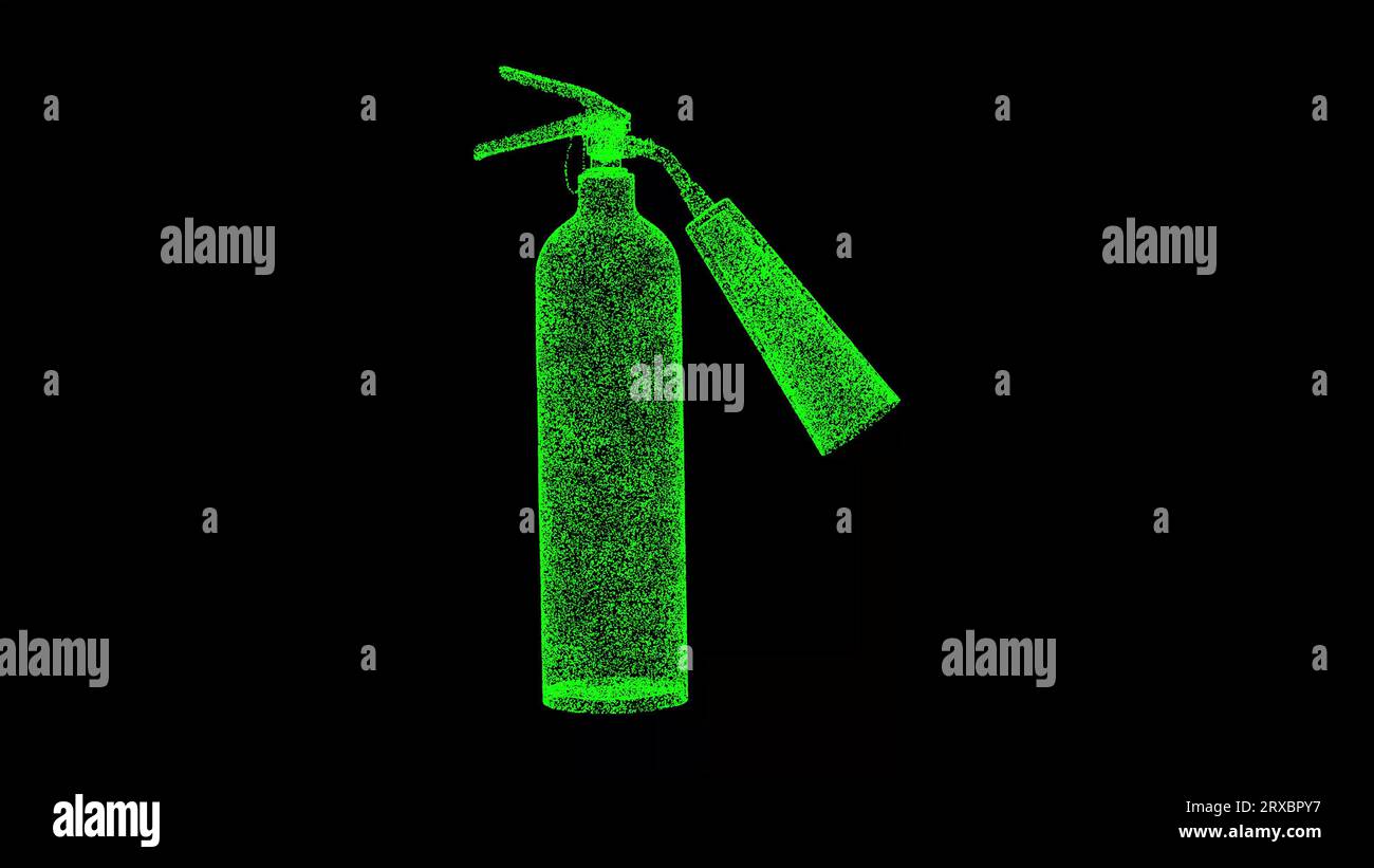 3D Fire extinguisher rotates on black background. Fire and Safety ...