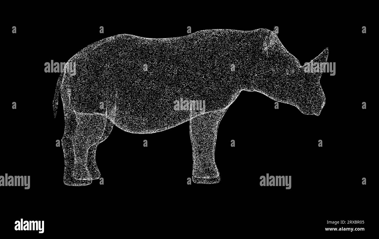 3D Rhino rotates on black background. Zoo Park concept. Wild animals in ...