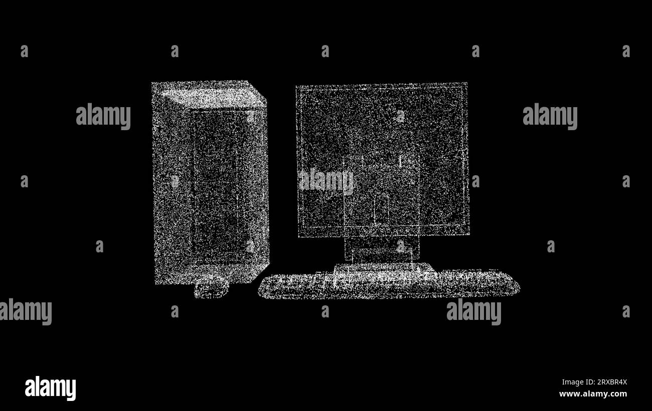 3D PC rotates on black background. Computer equipment concept. Personal ...