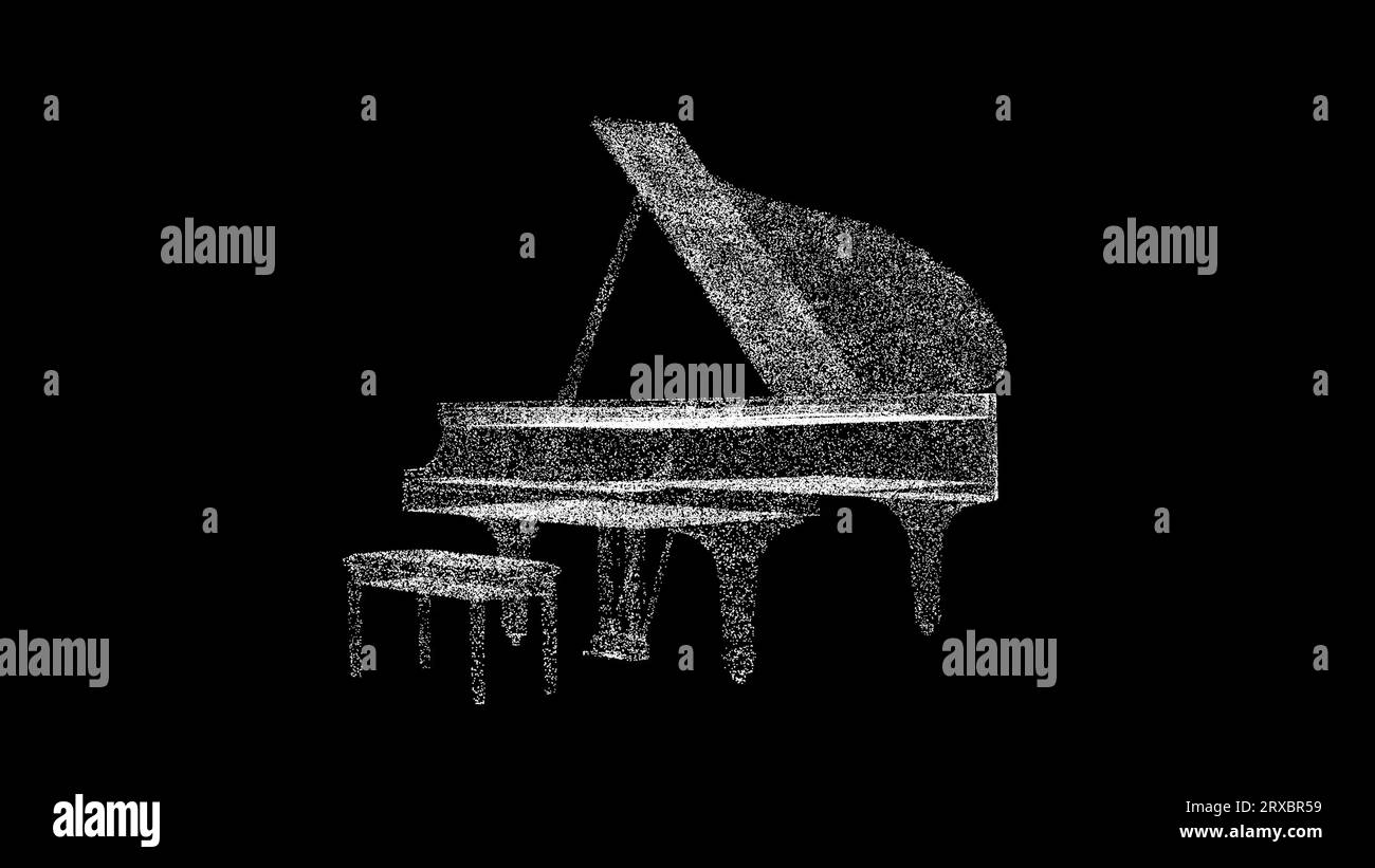 3D Grand piano rotates on black background. Classical music concept ...