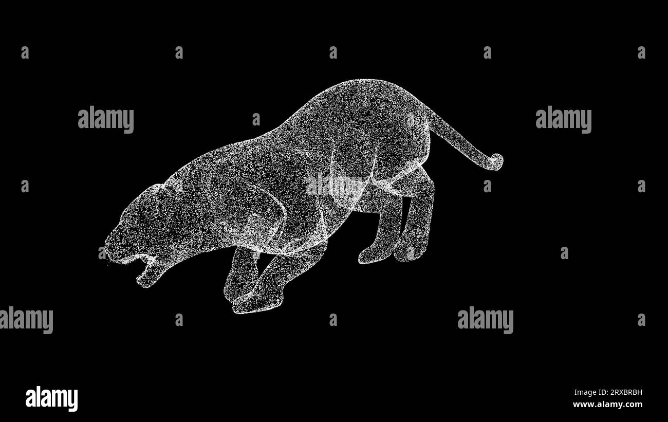3D Panther rotates on black background. Predatory animal concept ...