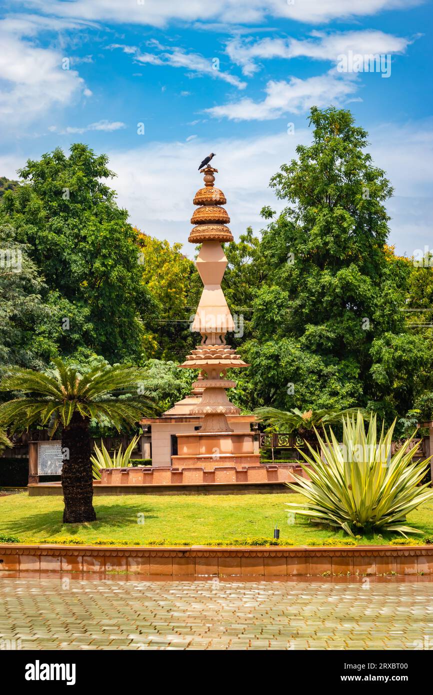 artistic jain red stone holy pillar at morning from unique angle image ...