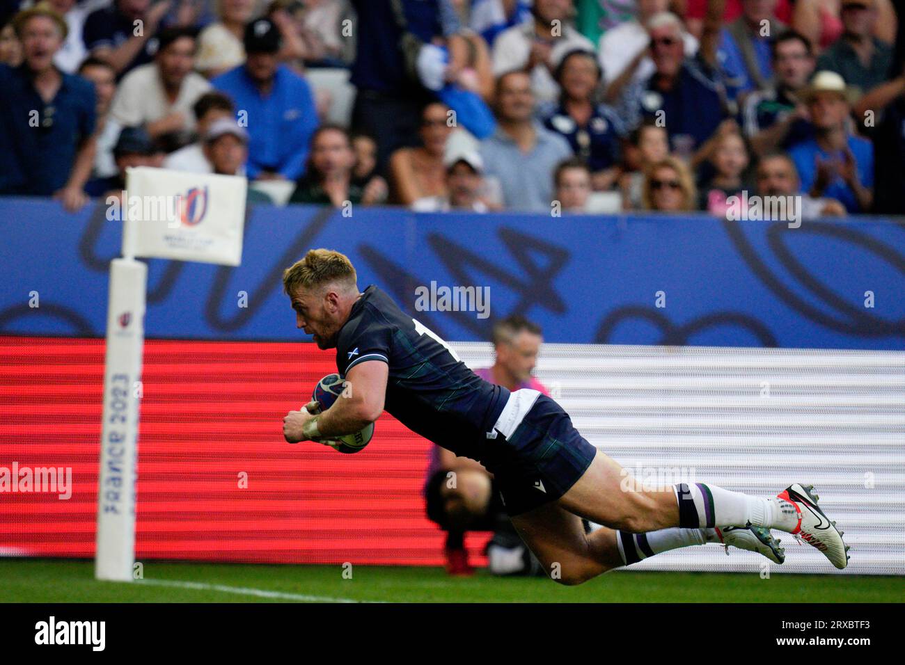Scotland's Kyle Steyn scores a try during the Rugby World Cup Pool B ...
