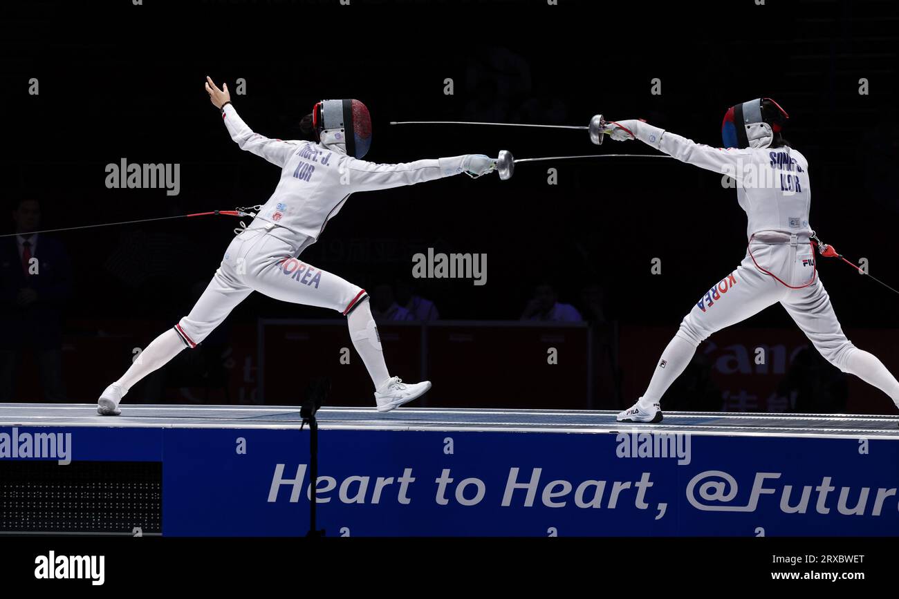 Hangzhou, China's Zhejiang Province. 24th Sep, 2023. Song Sera (R) and ...