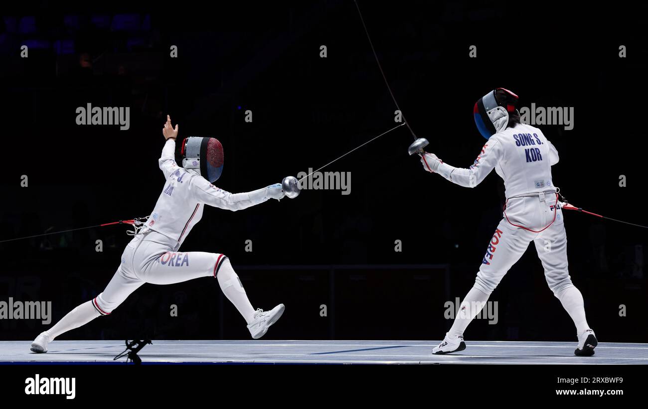 Hangzhou, China's Zhejiang Province. 24th Sep, 2023. Song Sera (R) and ...