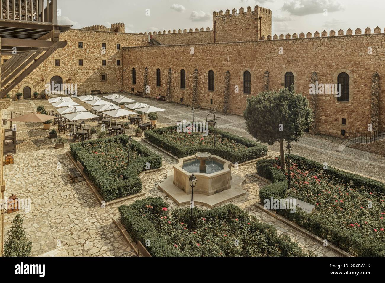 courtyard of the Obispos castle, medieval fortress palace, 12th century ...