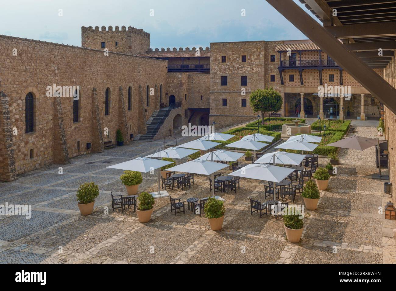 courtyard of the Obispos castle, medieval fortress palace, 12th century ...