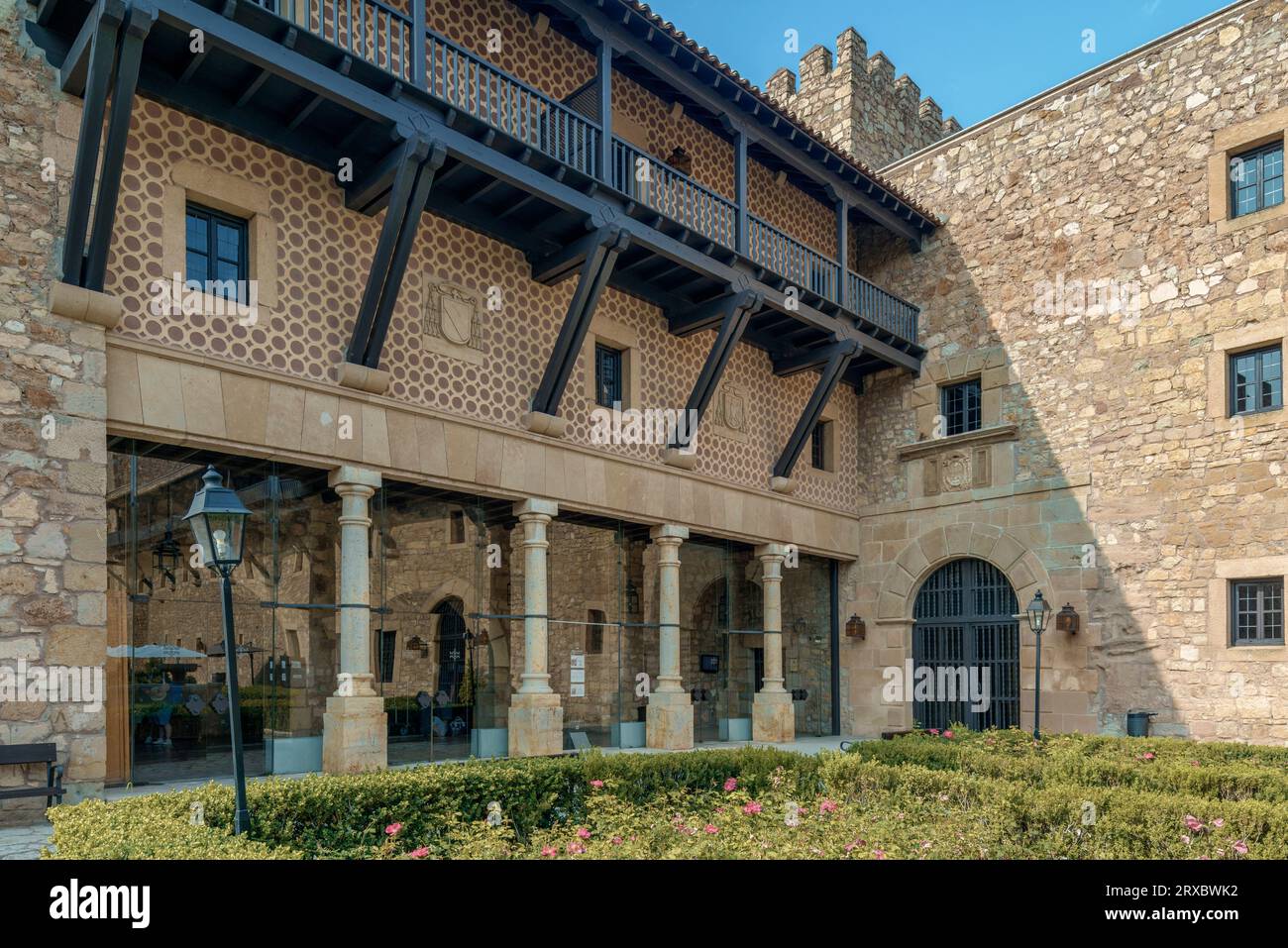 courtyard of the Obispos castle, medieval fortress palace, 12th century ...