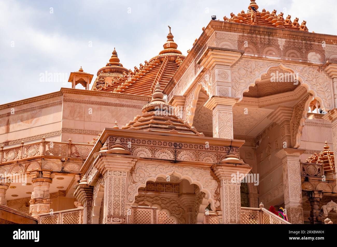 artistic red stone jain temple at morning from unique angle image is ...