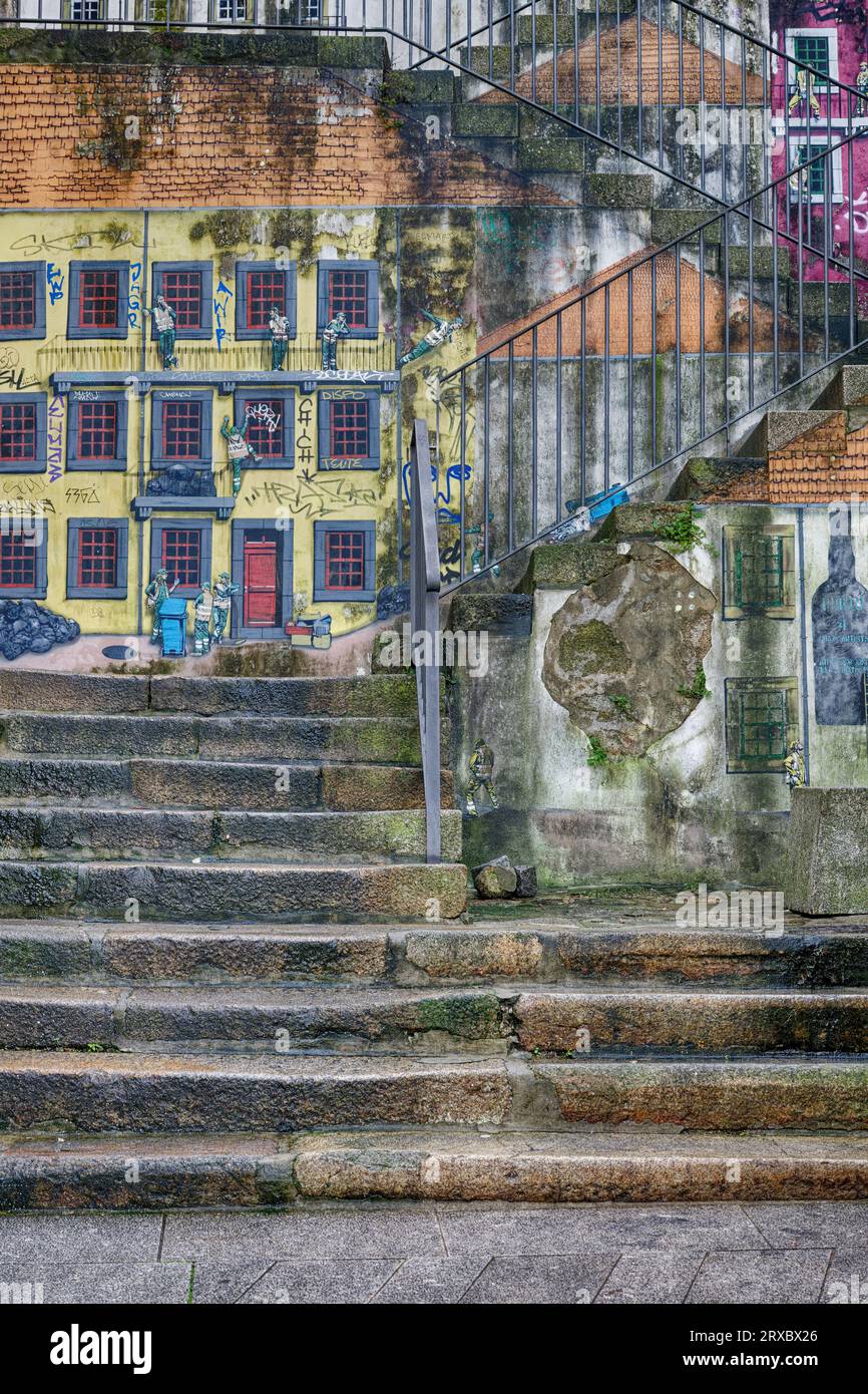 Amusing funny Street art on a staircase in Gaia, Porto, Portugal where ...