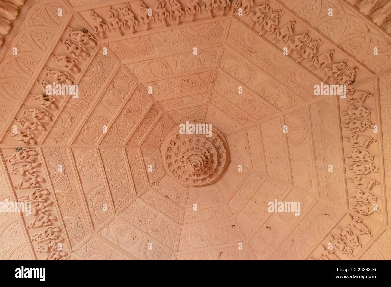 artistic red stone jain temple roof at morning from unique angle image ...