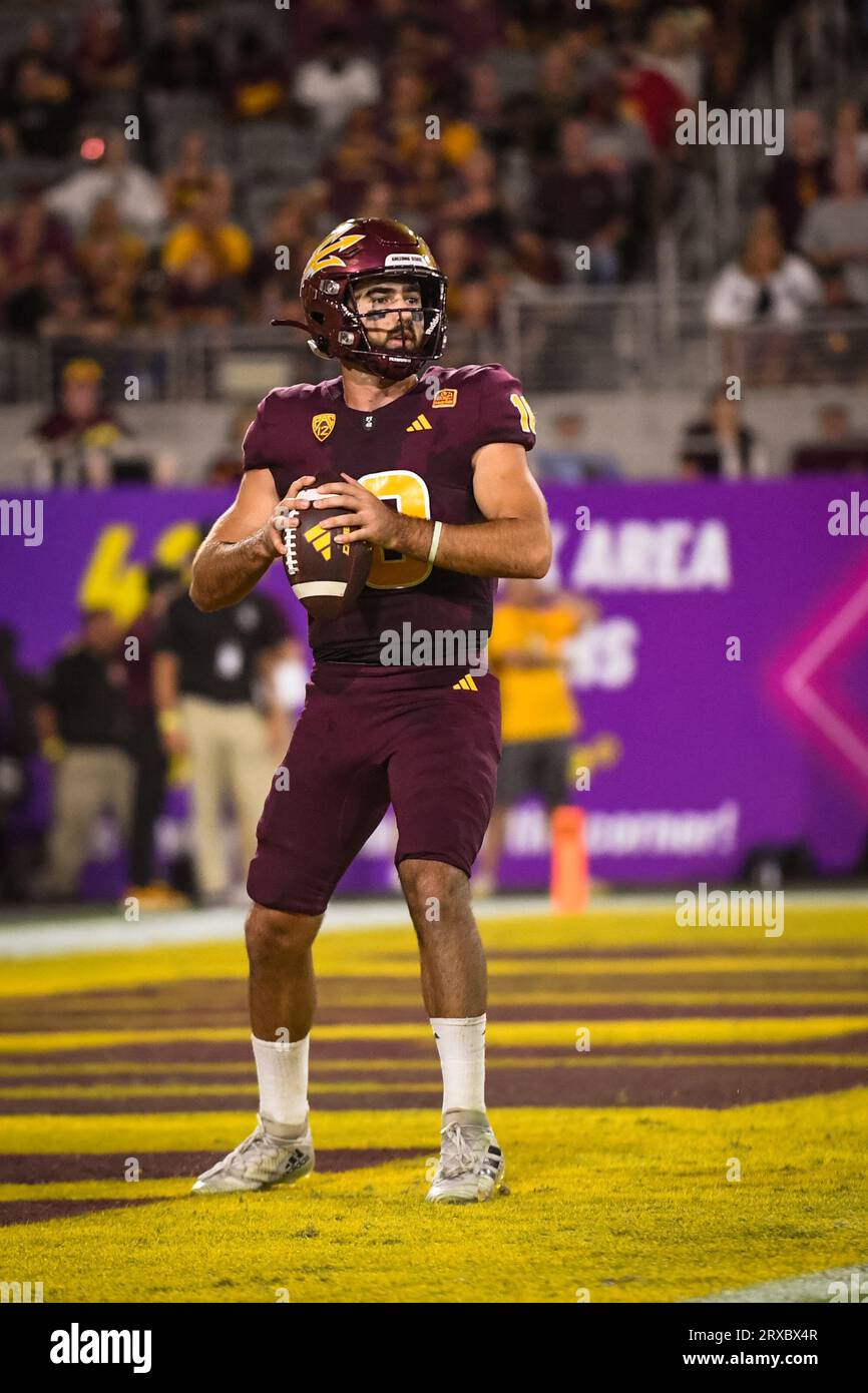 Arizona State Sun Devils quarterback Drew Pyne (10) looks down field in ...