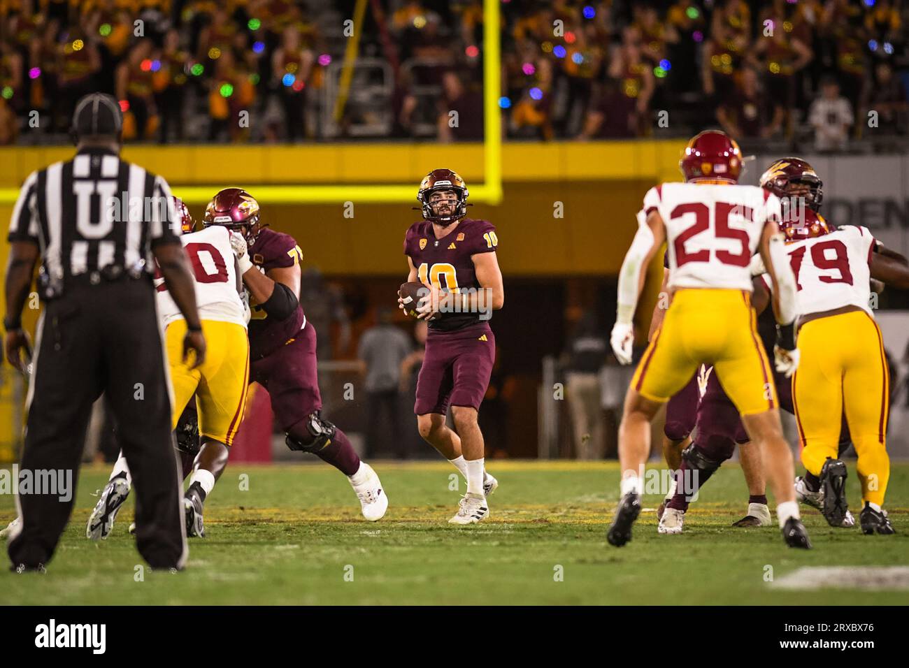 Arizona State Sun Devils quarterback Drew Pyne (10) looks down field in ...