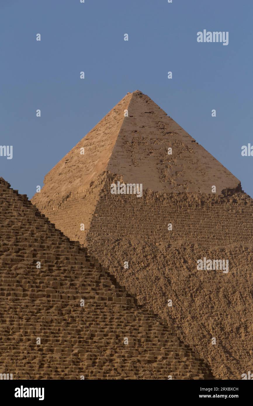 view on top of pyramid of Khafre standing behind Great pyramid in Giza ...