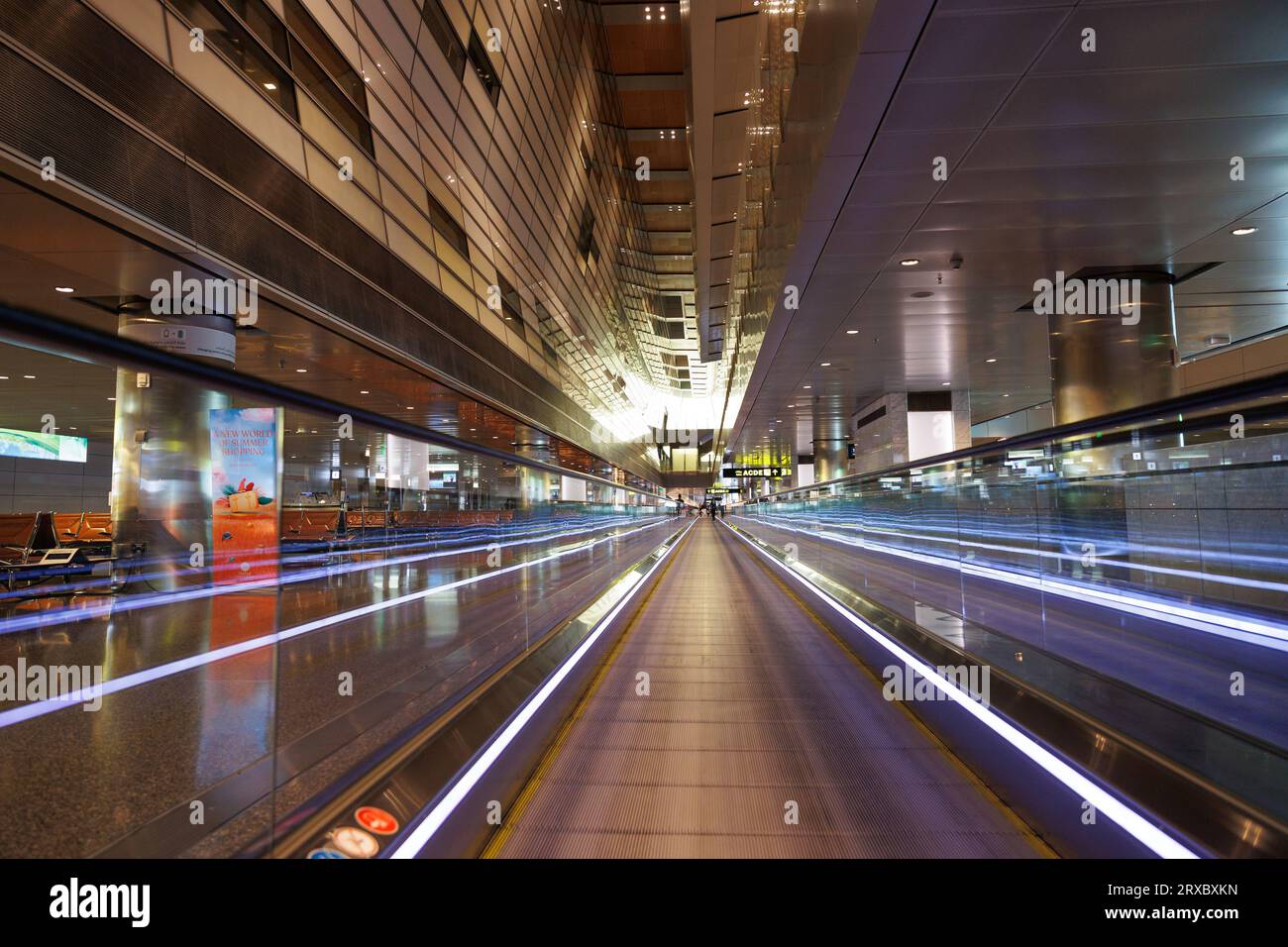 Moving walkway at Hamad International Airport, Doha, Qatar Stock Photo ...