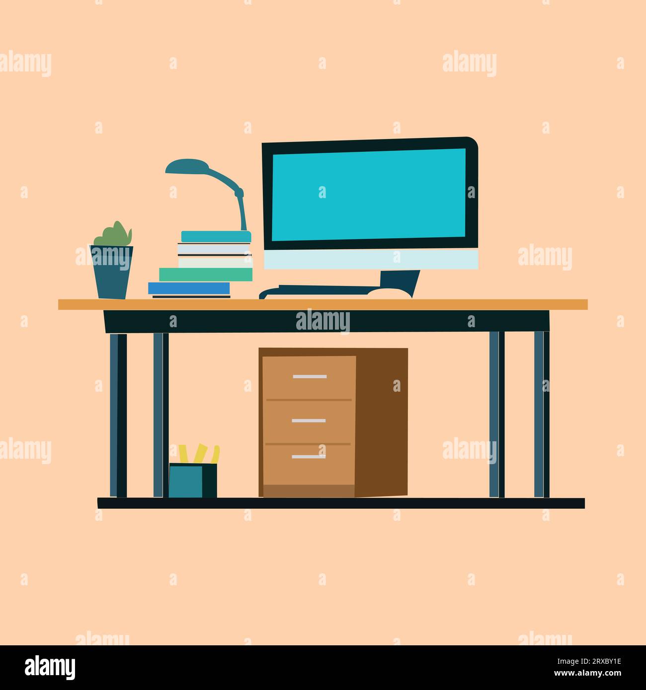 Office workspace with PC in vector format. the workspace of an artist ...