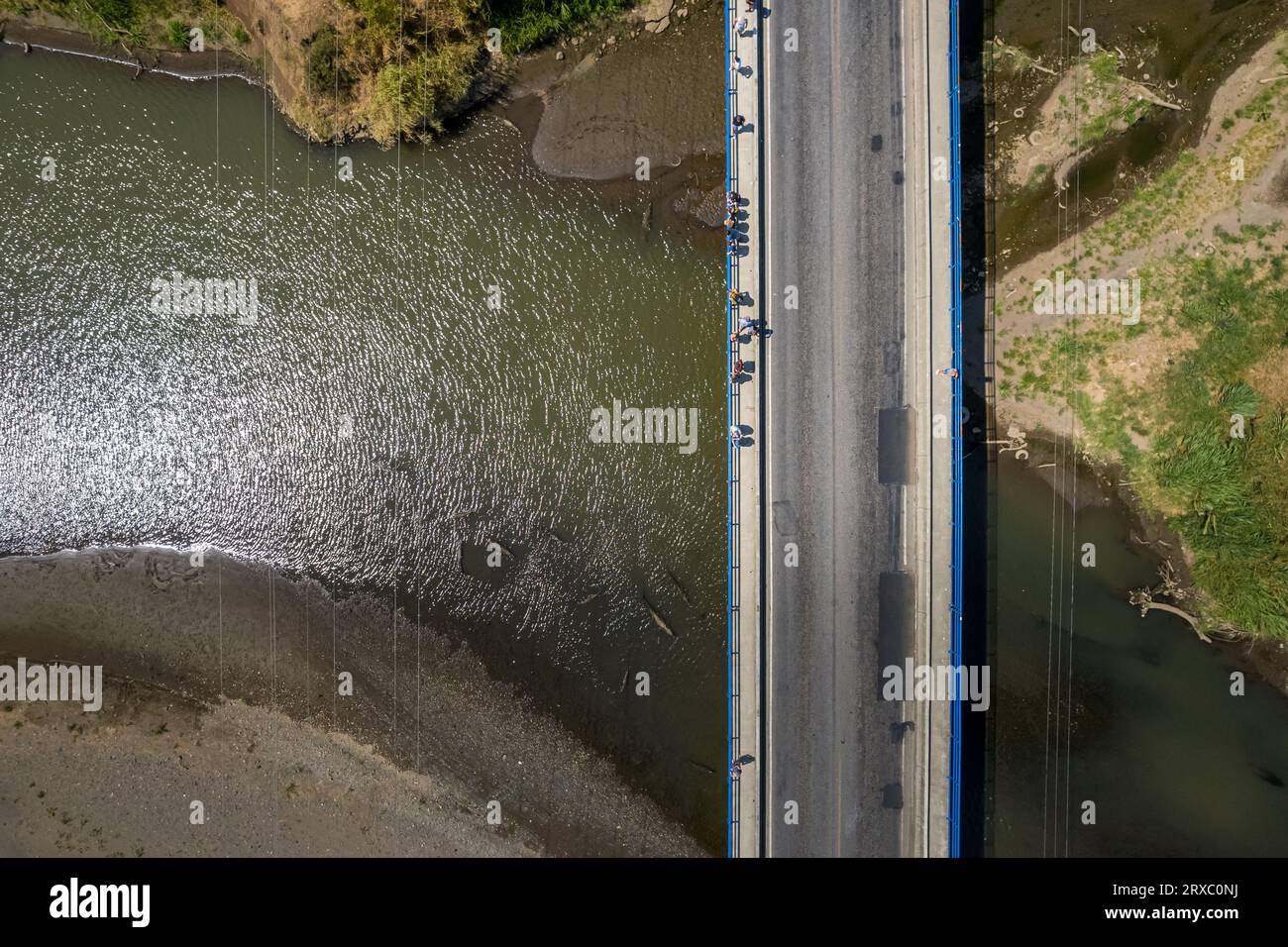 Beautiful aerial View of the Tarcoles river and bridge, with lots of ...