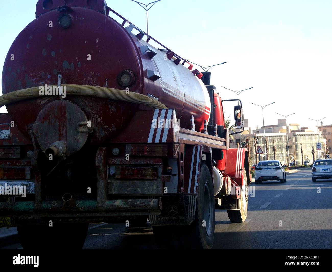 Cairo, Egypt, September 10 2023: Tanker truck with a container tank ...