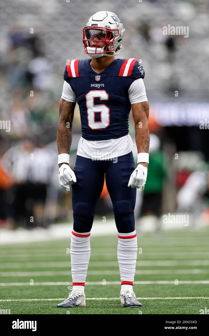 New England Patriots cornerback Christian Gonzalez (6) walks on the ...