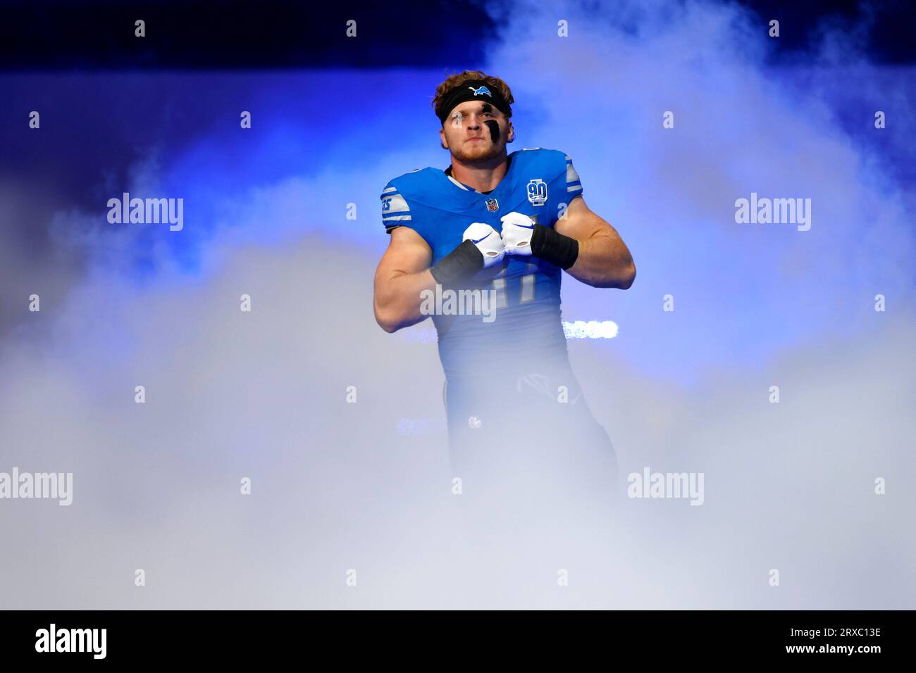 Detroit Lions defensive end Aidan Hutchinson is introduced before an ...