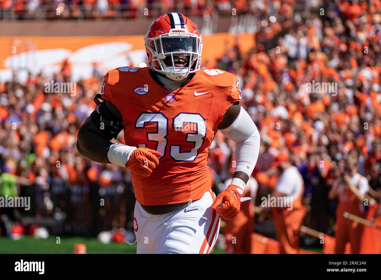 Clemson defensive tackle Ruke Orhorhoro (33) runs onto the field at the ...