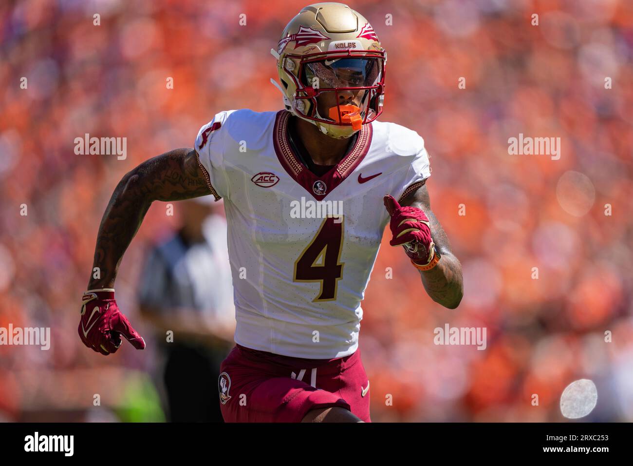 Florida State wide receiver Keon Coleman (4) plays against Clemson ...