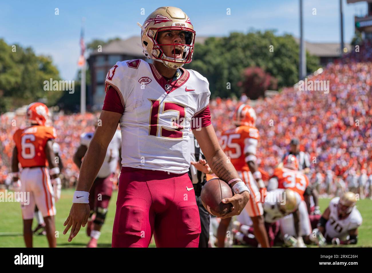Florida State quarterback Jordan Travis (13) reacts after scoring a ...