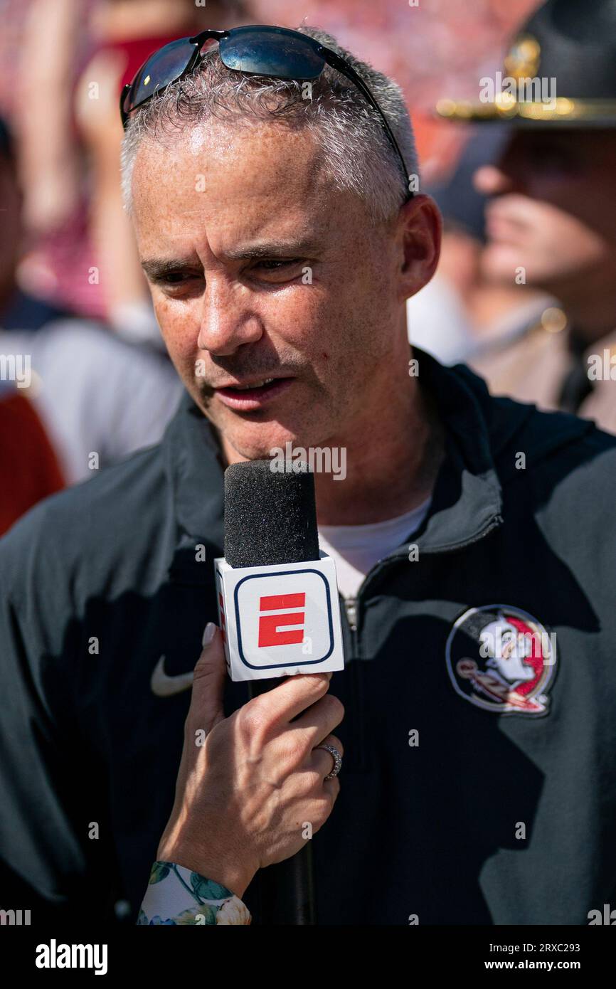 Florida State head coach Mike Norvell gives an interview after ...