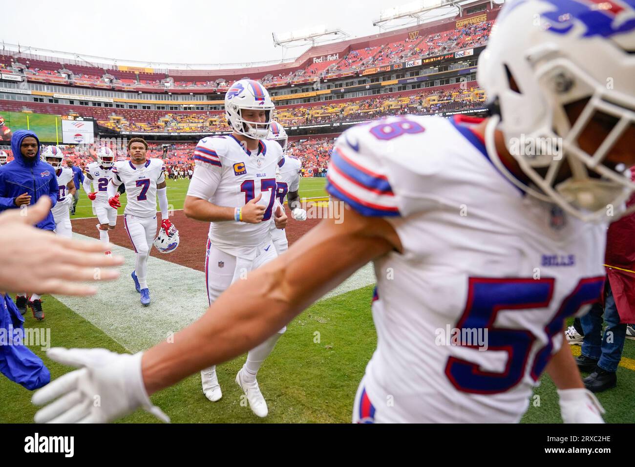 Buffalo Bills quarterback Josh Allen (17) and teammates heading back to ...