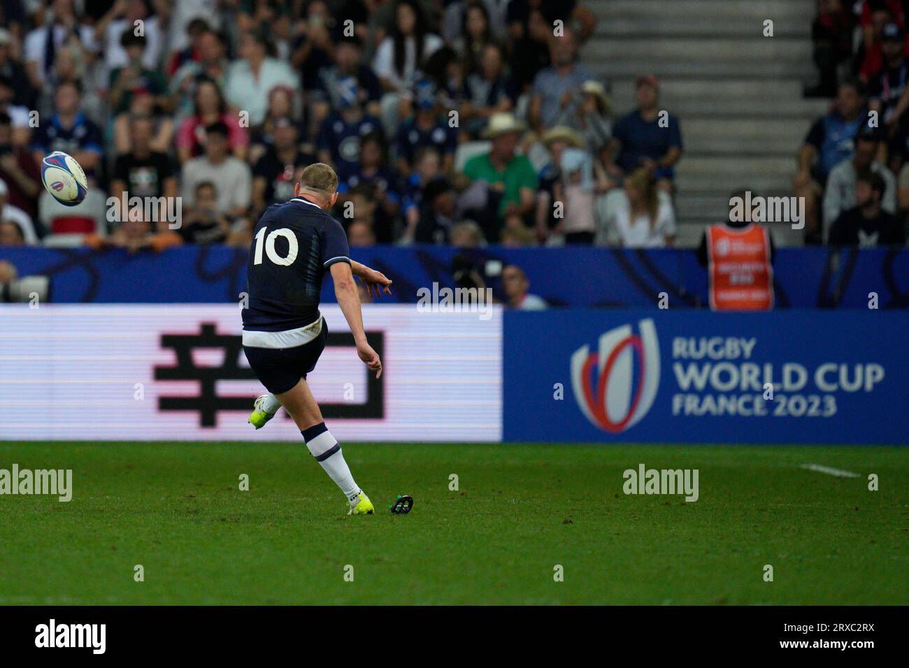 Scotland's Finn Russel kicks a conversion during the Rugby World Cup ...
