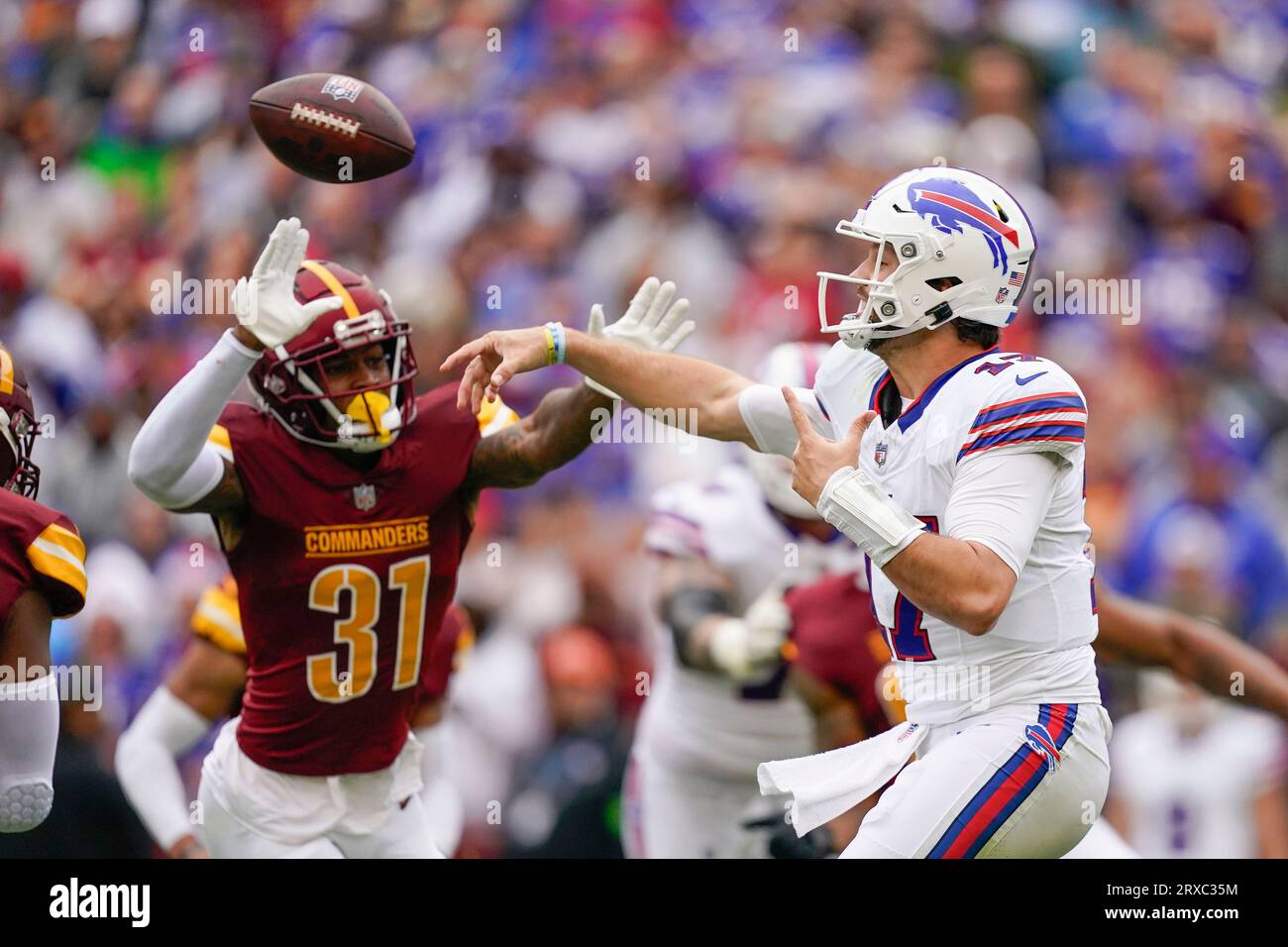Buffalo Bills quarterback Josh Allen (17) throwing the ball as ...