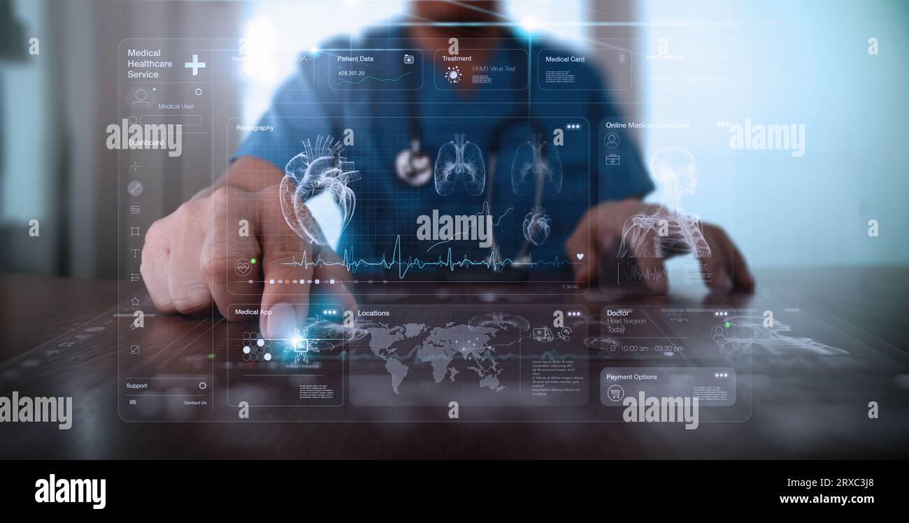 Cardiologist doctor examine patient heart functions and blood vessel on ...