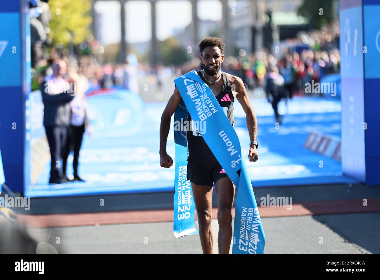 Berlin, Germany. 09/24/2023, Berlin, Germany, Amanal Petros breaks ...