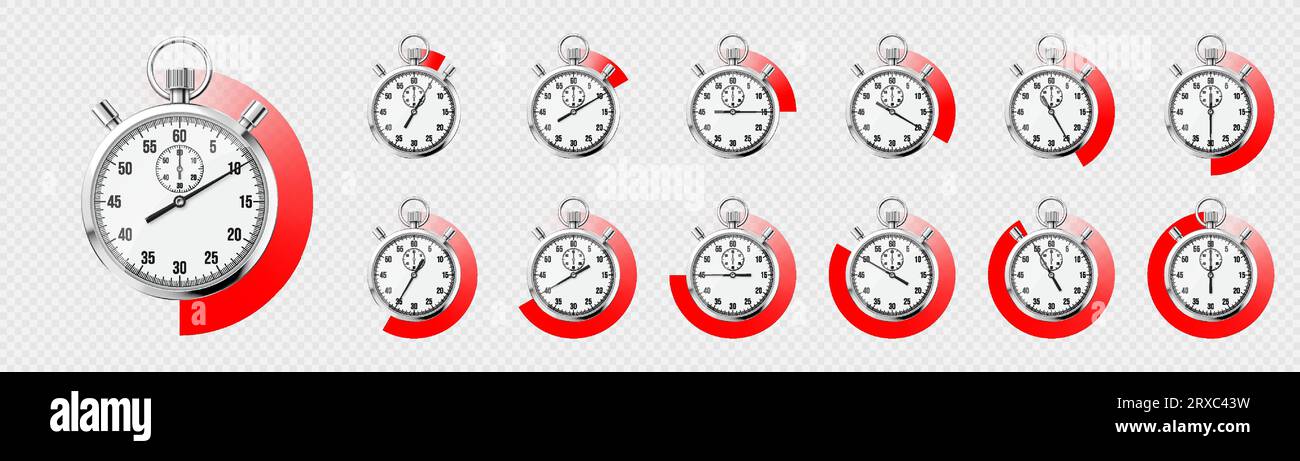 Realistic classic stopwatch. Shiny metal chronometer, time counter with ...