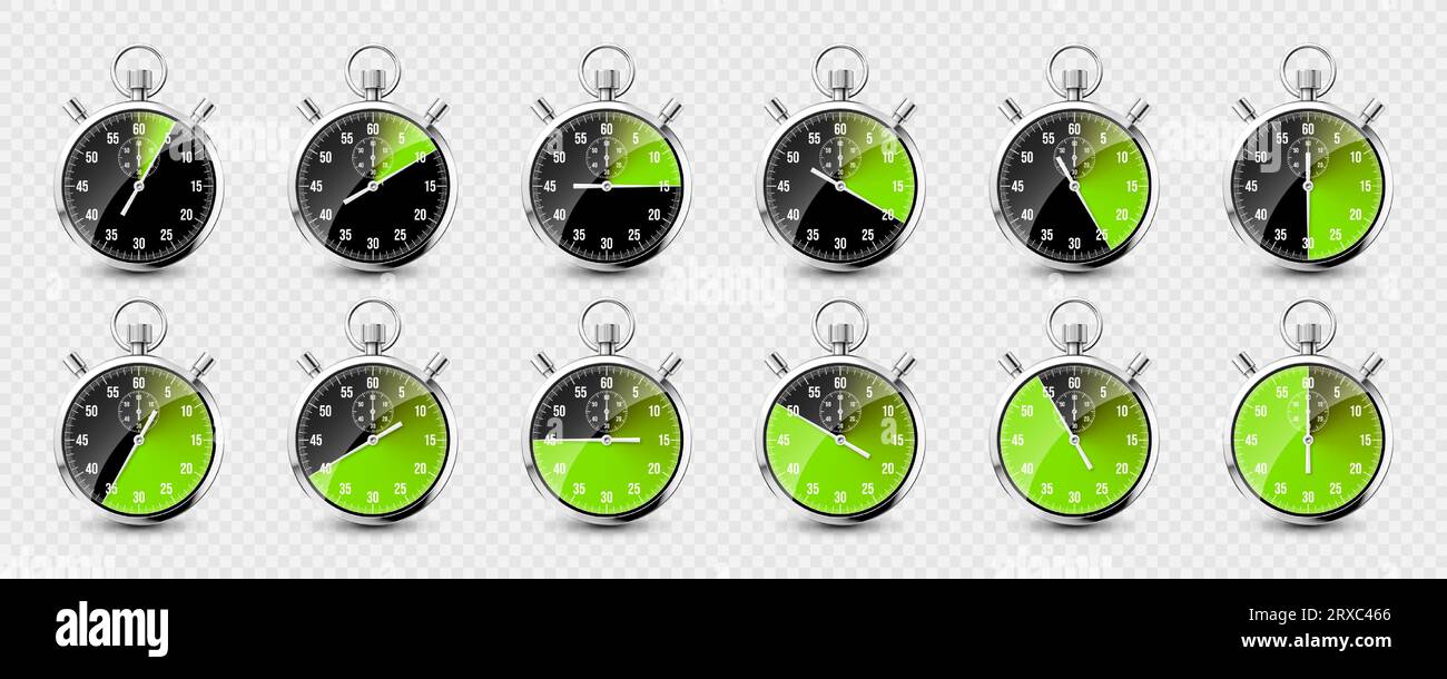 Realistic classic stopwatch. Shiny metal chronometer, time counter with ...