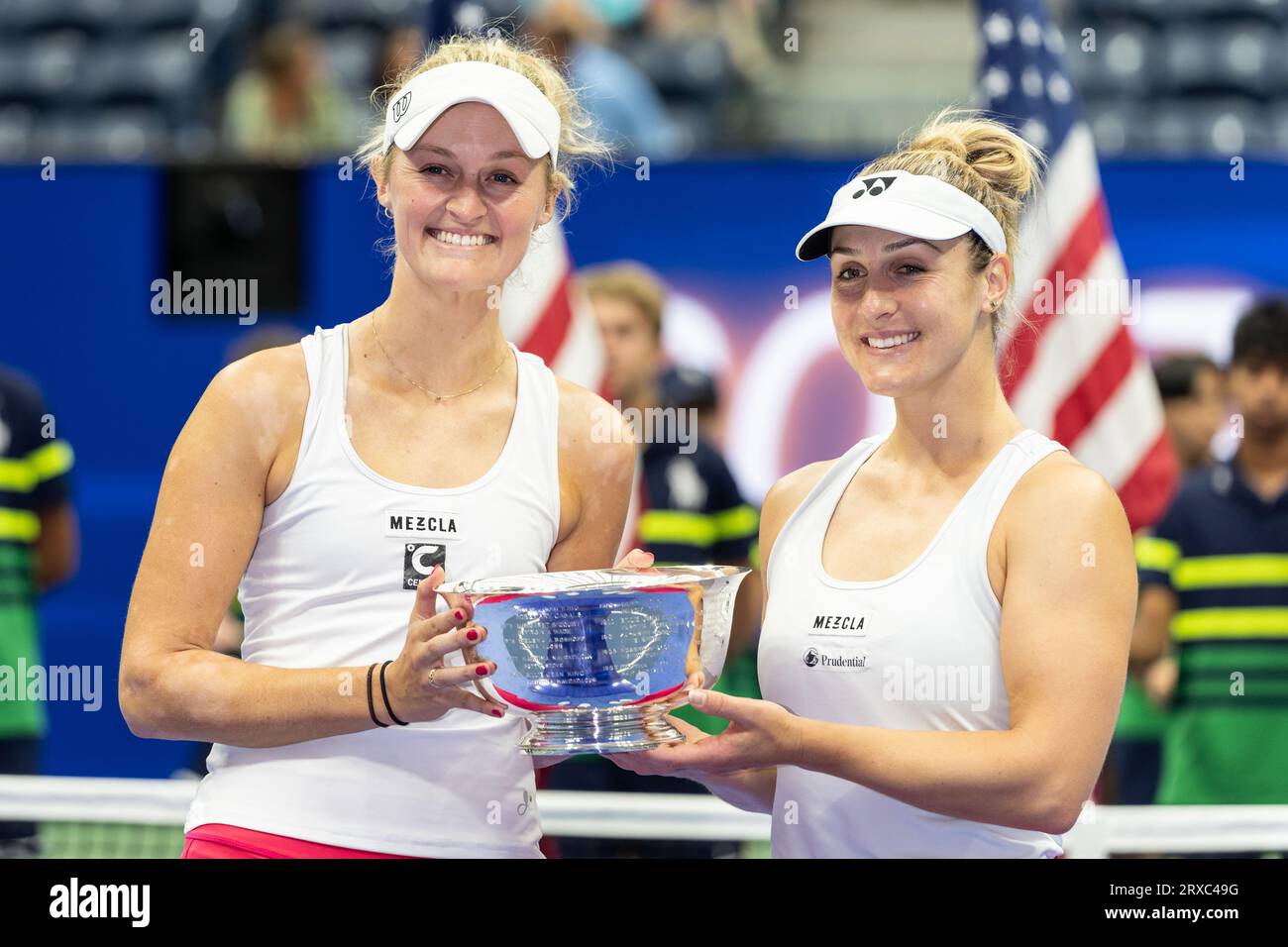 Erin Routliffe of New Zealand and Gabriela Dabrowski of Canada pose ...