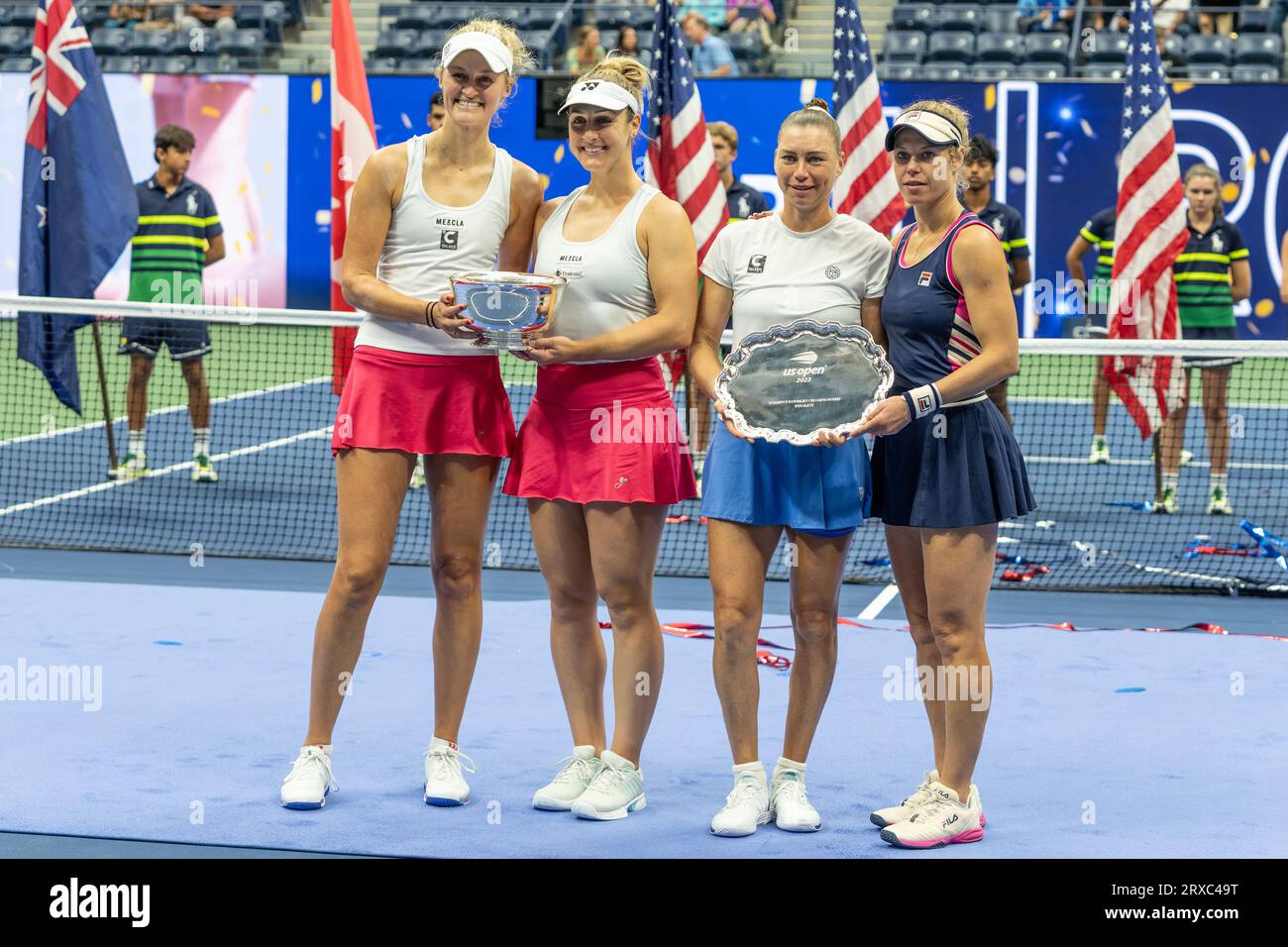 Erin Routliffe of New Zealand and Gabriela Dabrowski of Canada pose ...