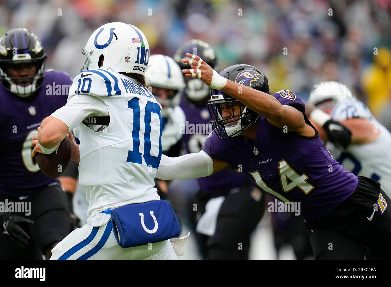 Indianapolis Colts quarterback Gardner Minshew is sacked by Baltimore ...
