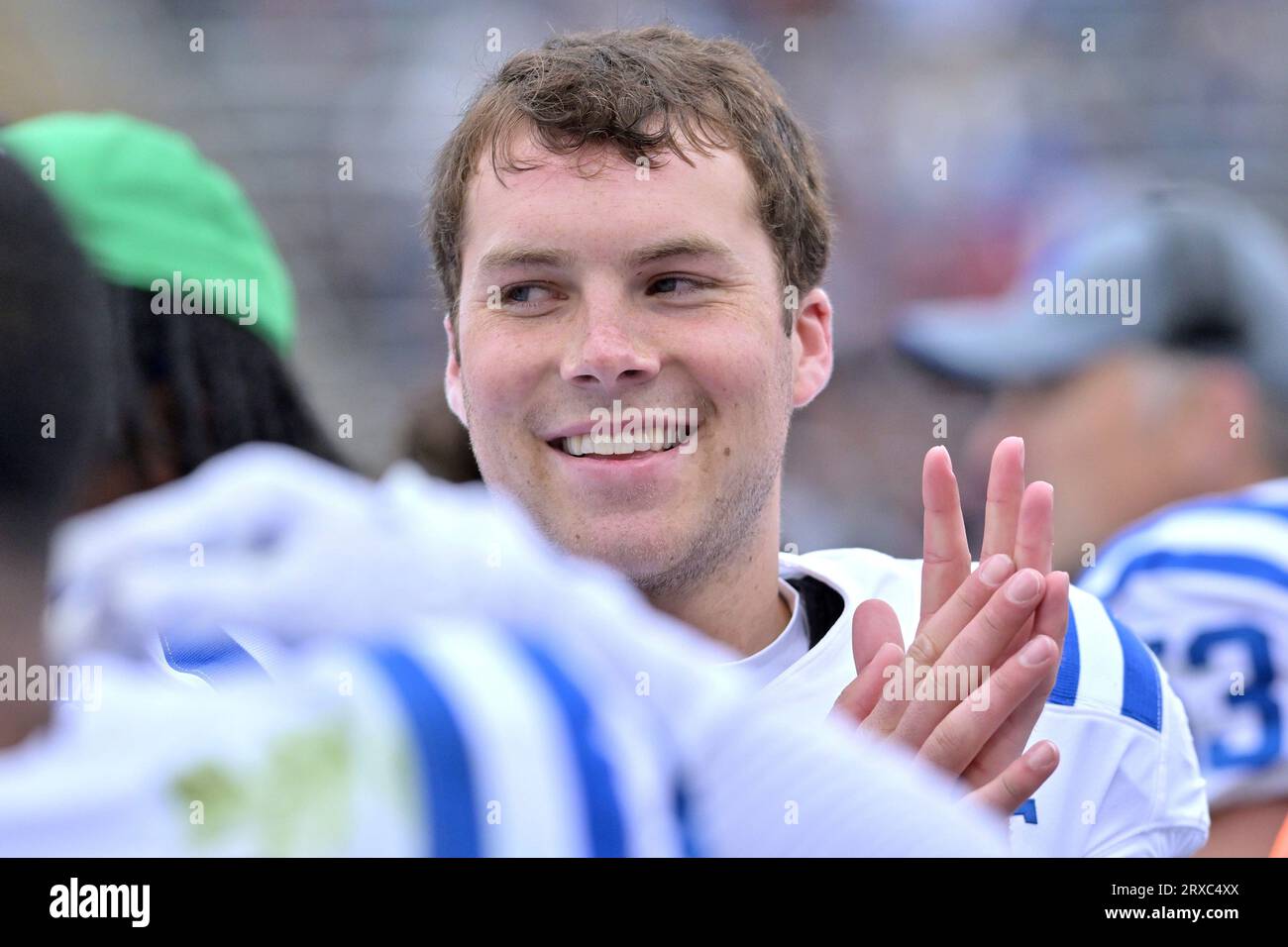 Duke quarterback Riley Leonard (13) on the sidelines during their 41-7 ...