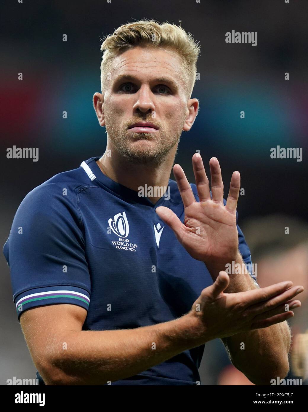 Scotland's Chris Harris applauds supporters following the Rugby World ...