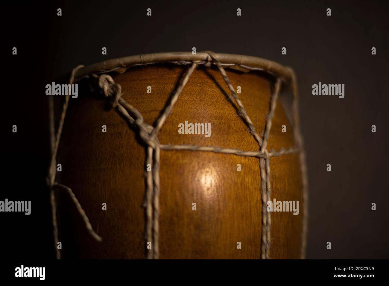 Wooden drum. African percussion instrument. Traditional musical ...