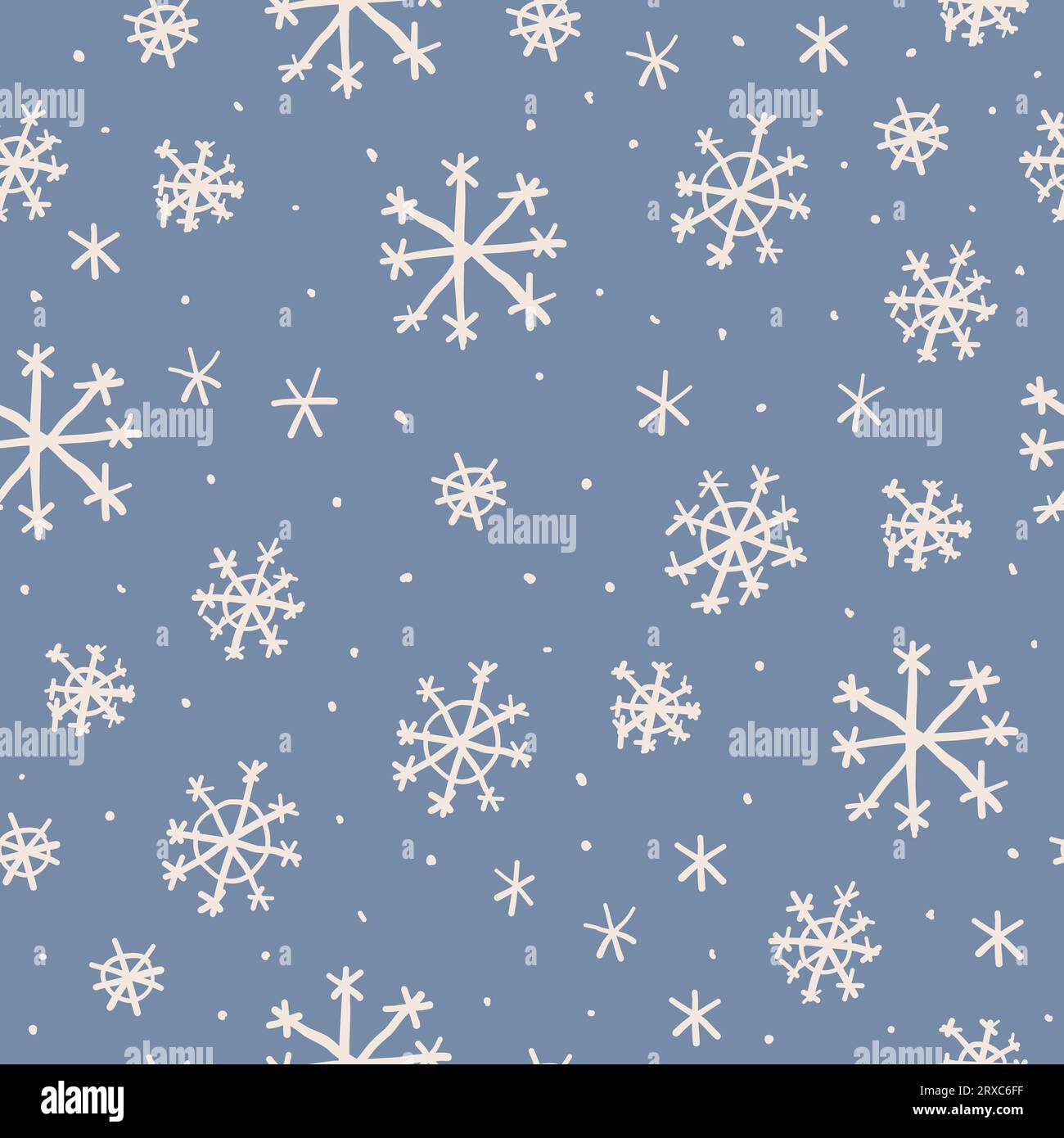 Vector seamless pattern with cartoon hand drawn snowflakes on blue ...