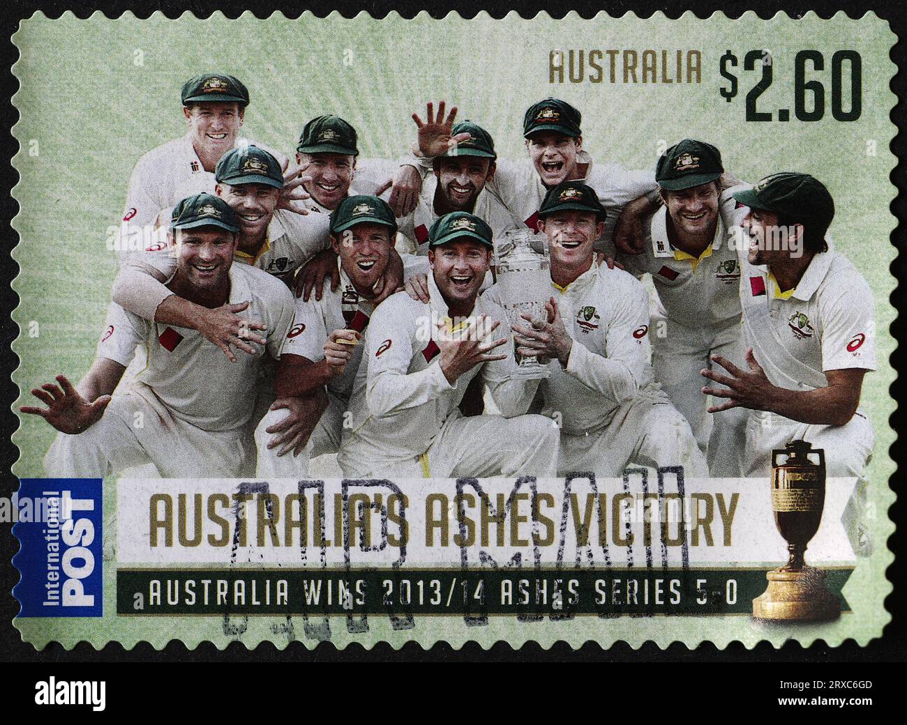 Celebration of Australia Ashes victory on postage stamp Stock Photo - Alamy