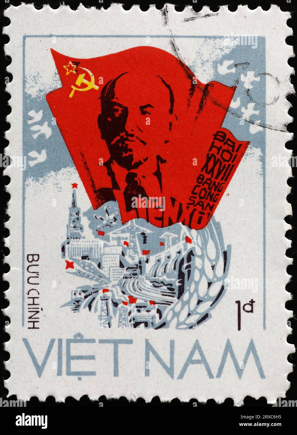 Communist propaganda and Lenin on vintage vietnamese stamp Stock Photo ...