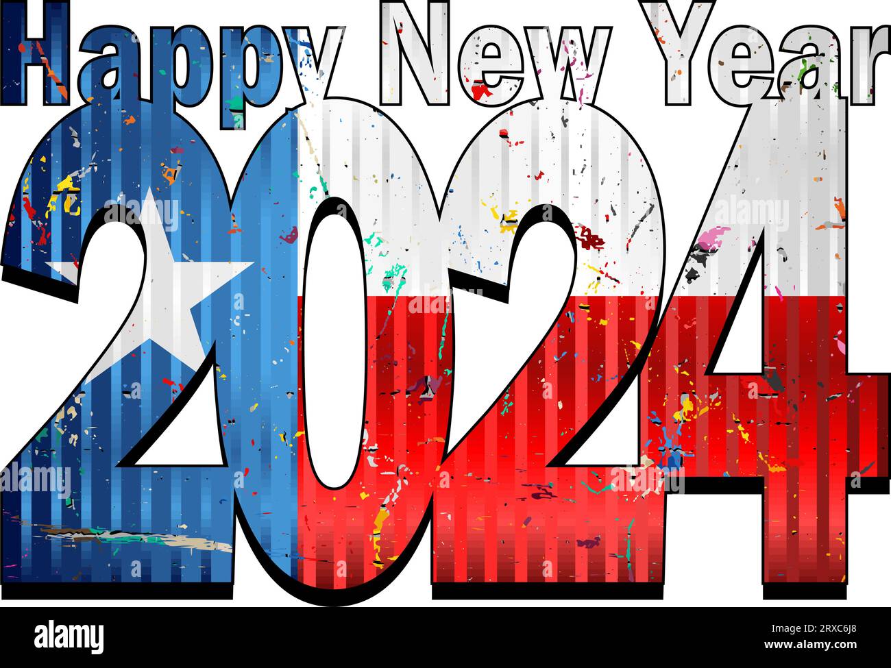 Happy New Year 2024 with Texas flag inside - Illustration, 2024 HAPPY NEW YEAR NUMERALS Stock ...