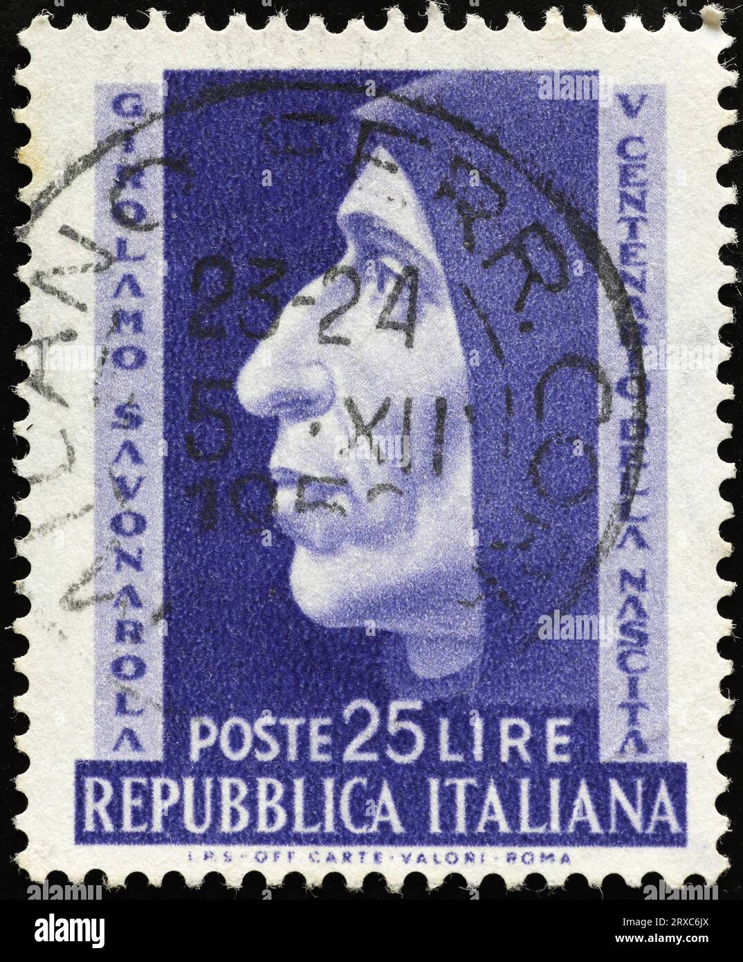 Dominican friar Girolamo Savonarola on old italian stamp Stock Photo ...
