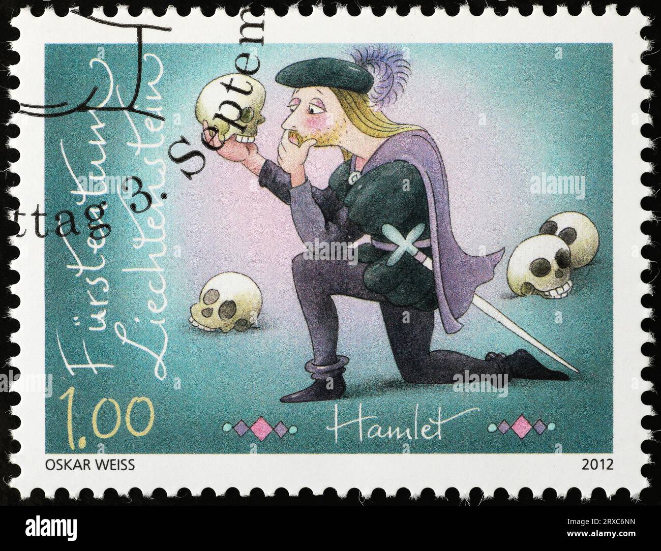 Hamlet drawing on postage stamp Stock Photo - Alamy